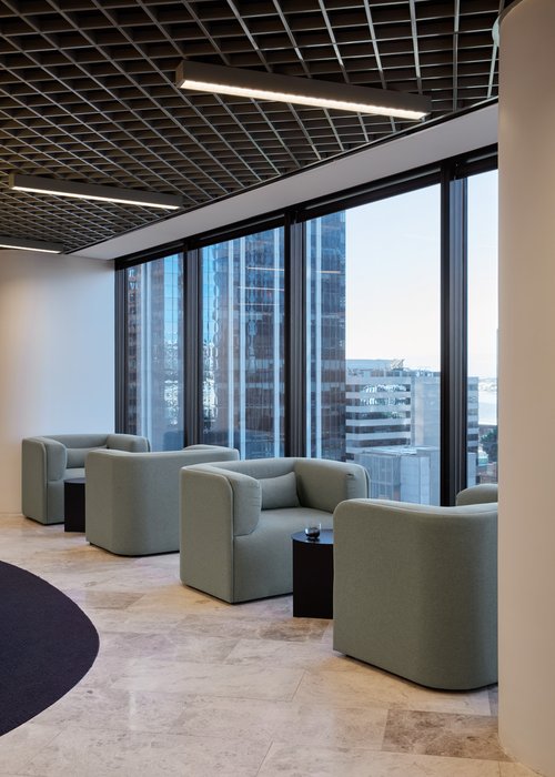 Open cell metal ceilings meet aesthetic and fire safety goals at Clough ...