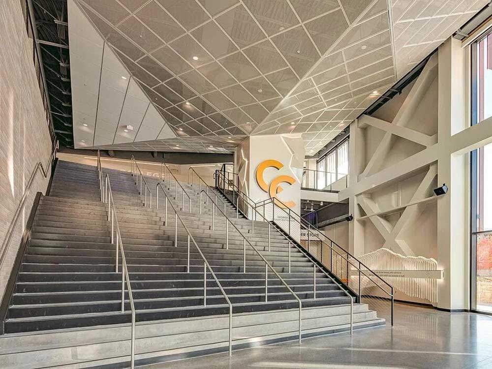 Expanded metal ceilings highlight transparent architecture of ...