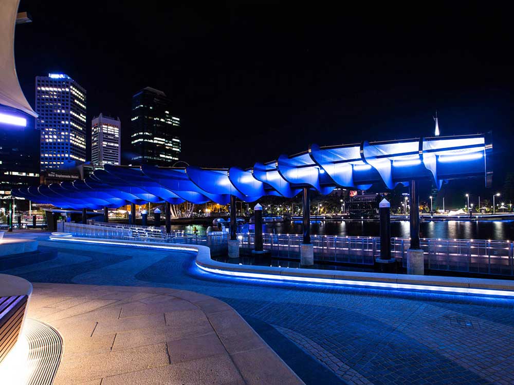 Canopy with custom artwork provides shelter to Elizabeth Quay Ferry ...