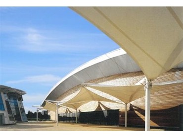 Hypar modular shade structures from Flexshade installed at aquatic ...