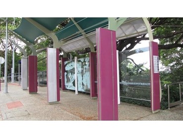 Laminated decorative glass from DigiGlass used for bus shelter in ...