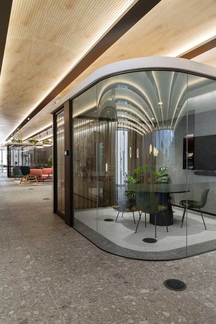 Stunning impact made with unique perforated ceiling feature for Rhodes ...