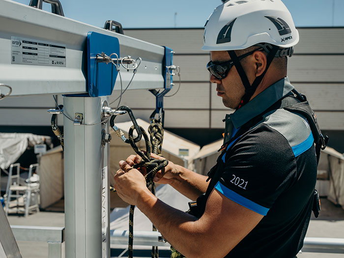 Davit & Needle Systems for access over balustrades, parapets, curtain walls | Architecture & Design