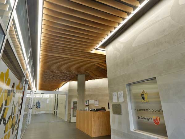 Acoustic and fire retardant timber wave blade ceiling | Architecture ...