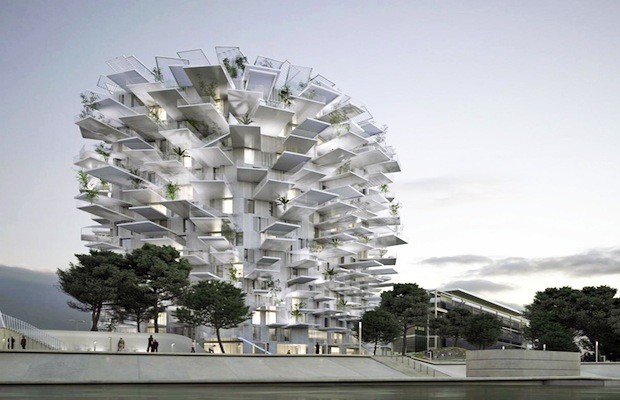 Large exposed balconies protrude from tree-like tower designed by Sou ...
